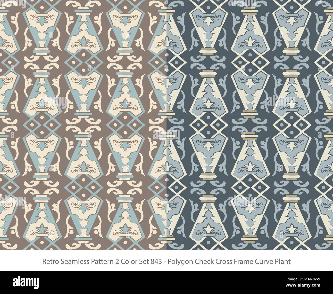 Retro Seamless Background 2 Color Set Polygon Check Cross Frame Curve Plant Stock Vector Image ...