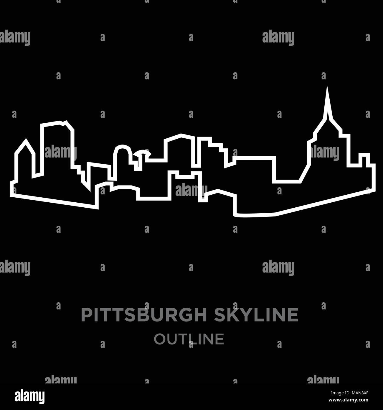 white border pittsburgh skyline outline on black background, vector ...
