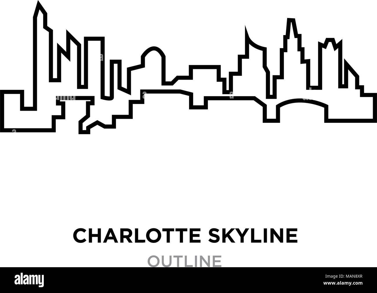 charlotte skyline outline lorem outline on white background, vector ...