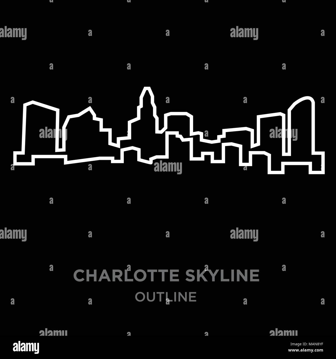 white border charlotte skyline outline on black background, vector ...