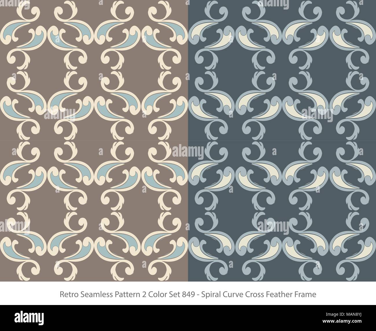 Retro Seamless Background 2 Color Set Spiral Curve Cross Feather Frame Stock Vector Image & Art ...