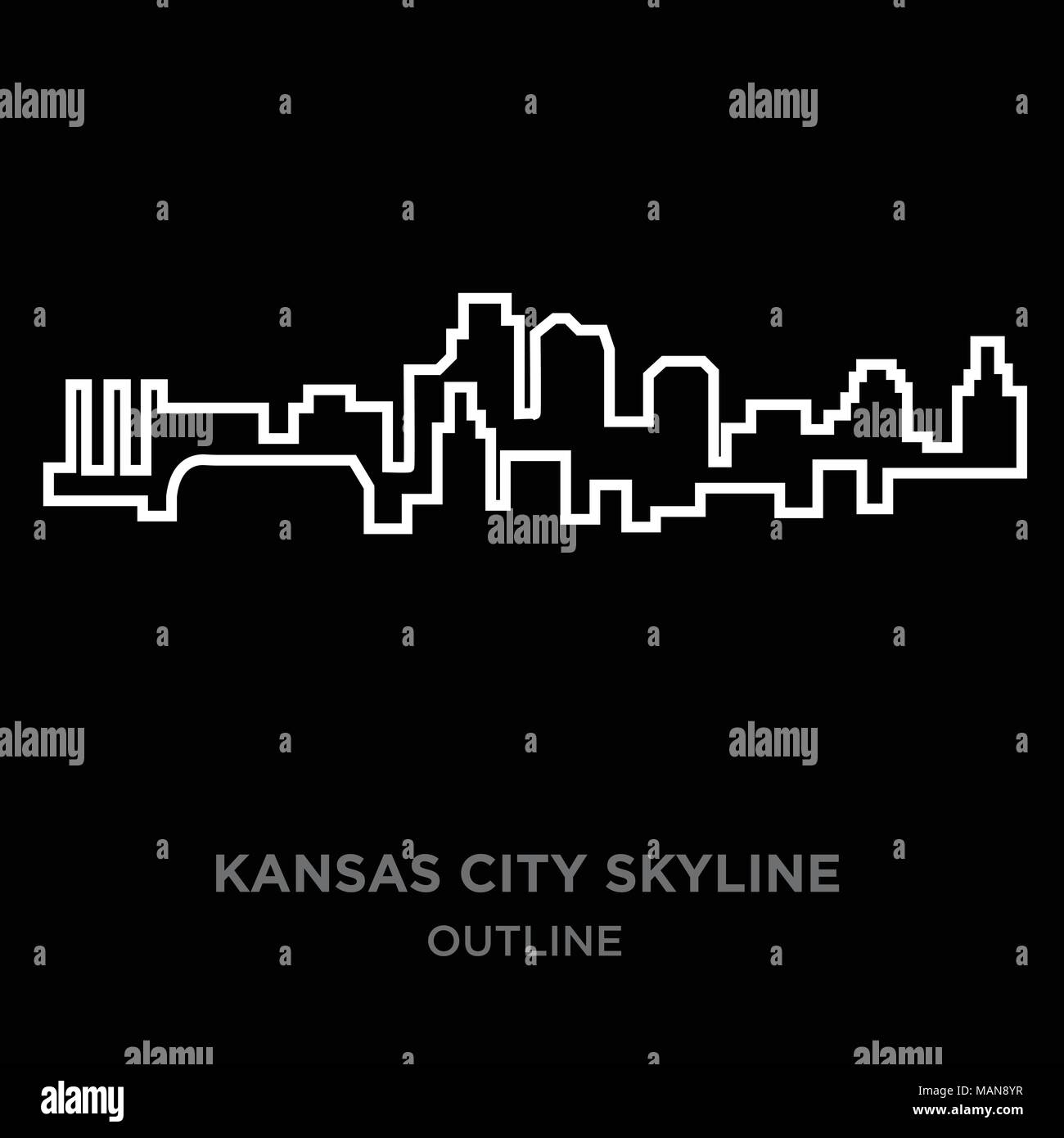 white border kansas city skyline outline on black background, vector ...