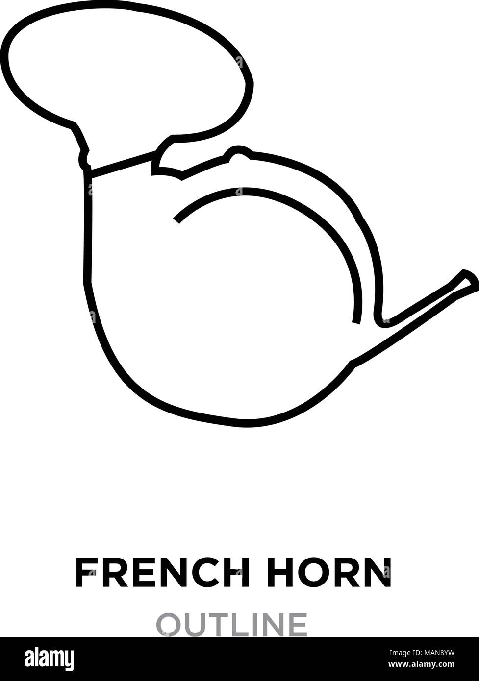 french horn outline on white background, vector illustration Stock ...