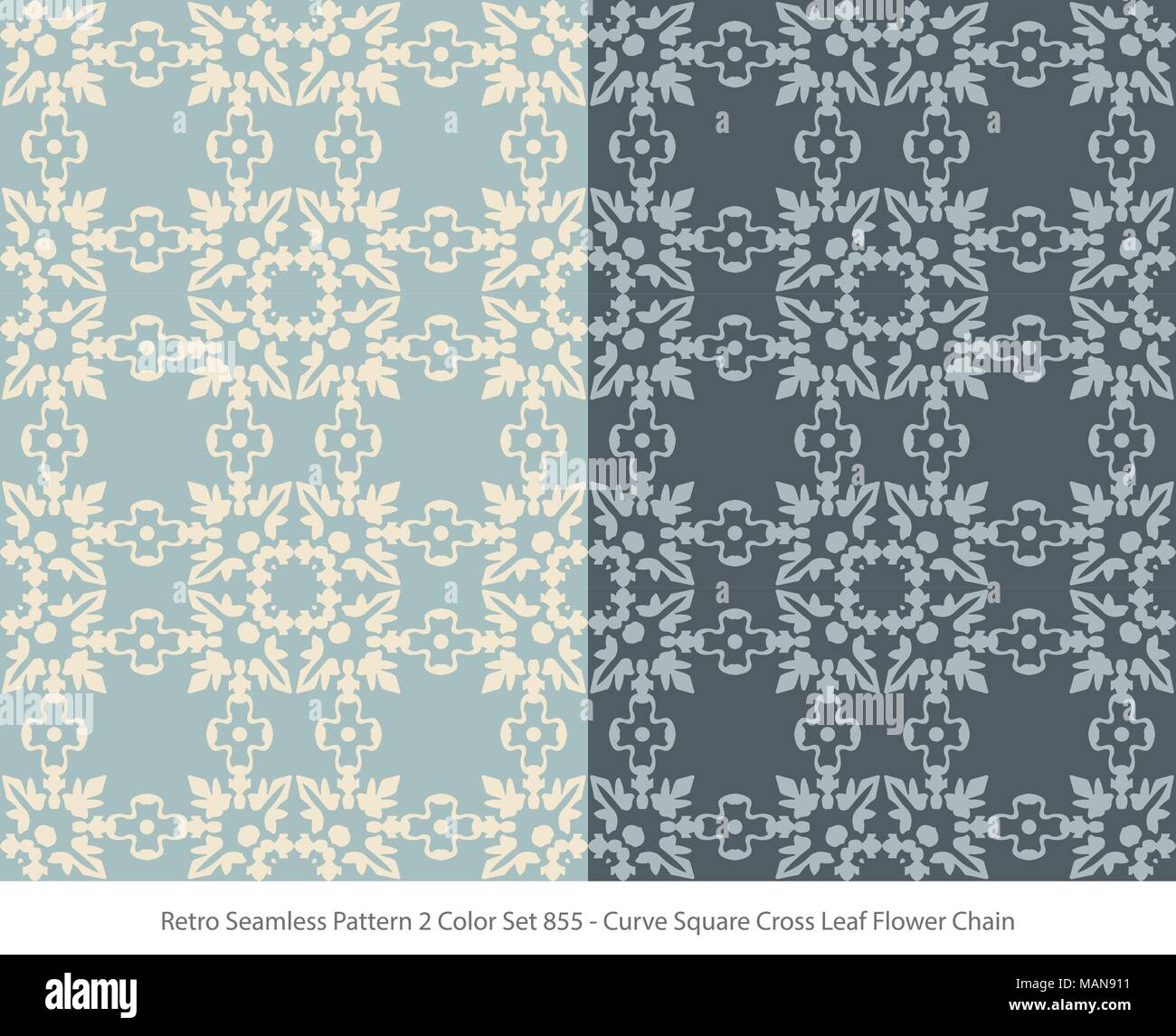 Retro Seamless Background 2 Color Set Curve Square Cross Leaf Flower Chain Stock Vector Image ...