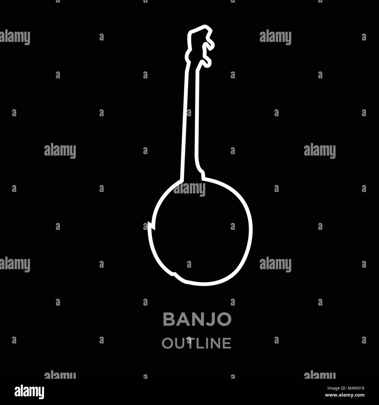 white border banjo outline on black background, vector illustration ...