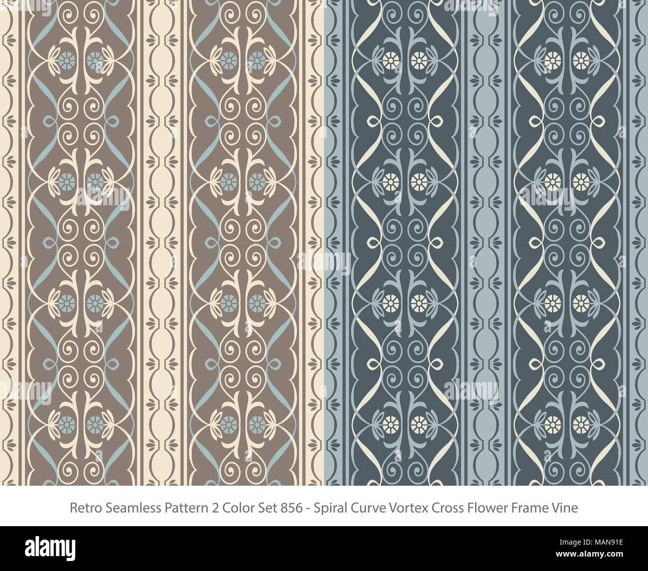 Retro Seamless Background 2 Color Set Spiral Curve Vortex Cross Flower Frame Vine Stock Vector ...