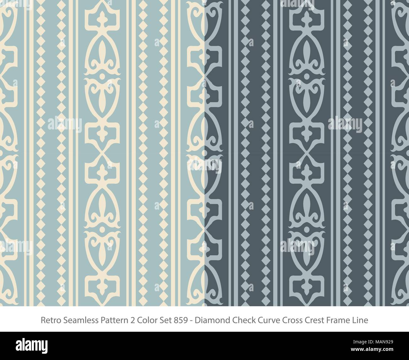 Retro Seamless Background 2 Color Set Diamond Check Curve Cross Crest Frame Line Stock Vector ...