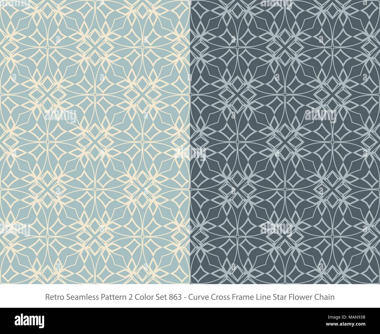 Retro Seamless Background 2 Color Set Curve Cross Frame Line Star Flower Chain Stock Vector ...