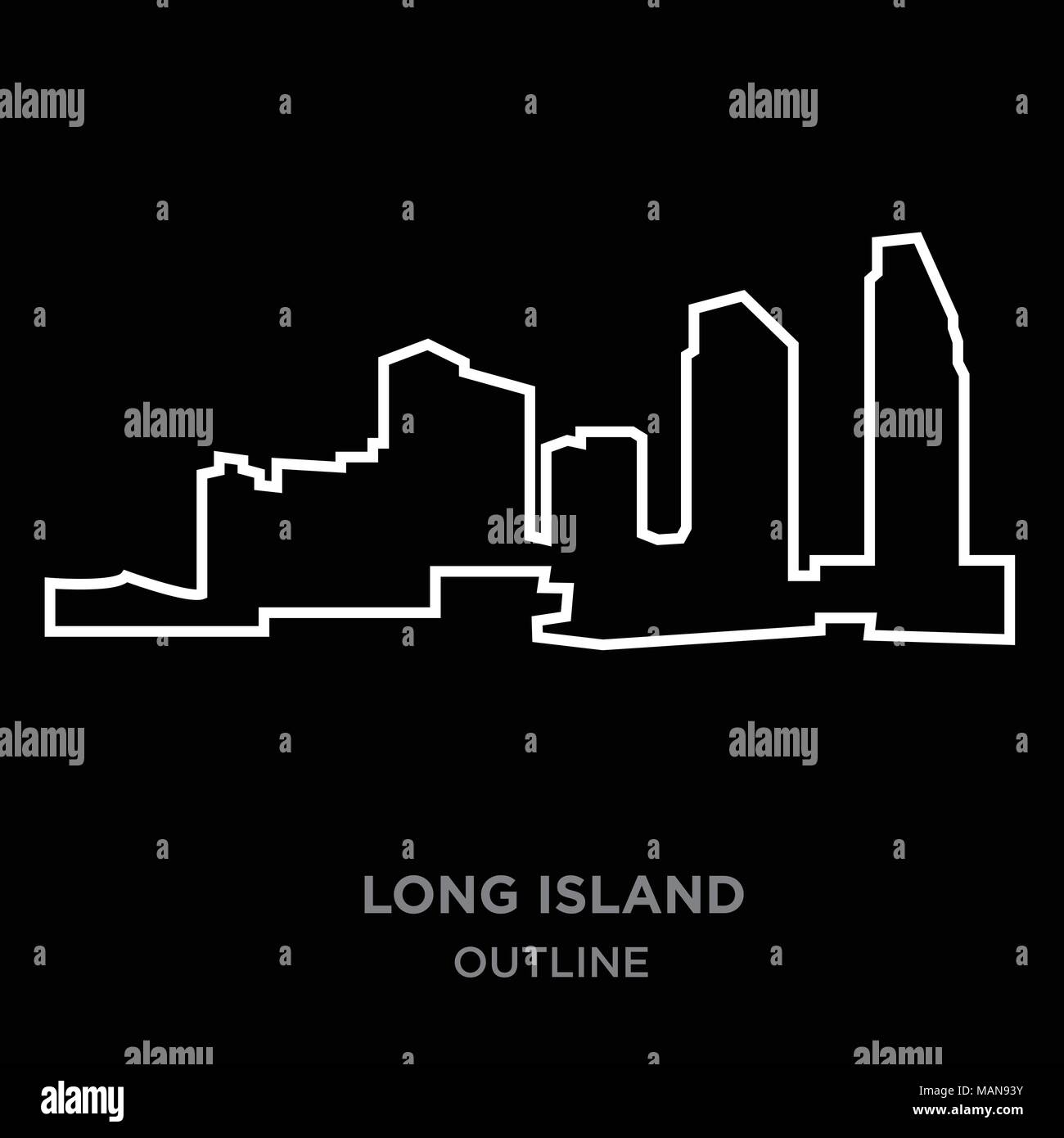 white border long island outline on black background, vector ...