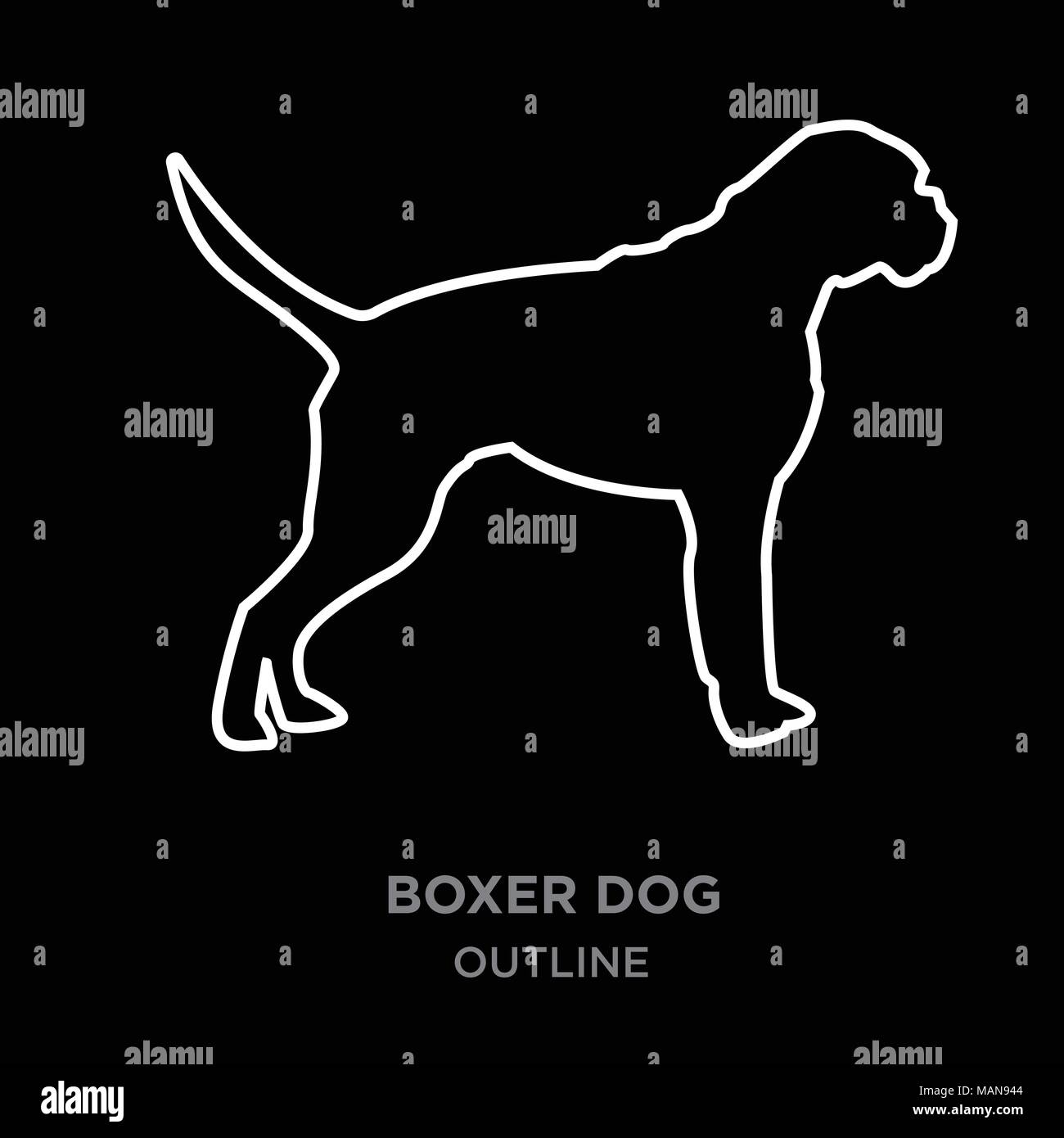 white border boxer dog outline on black background, vector illustration ...