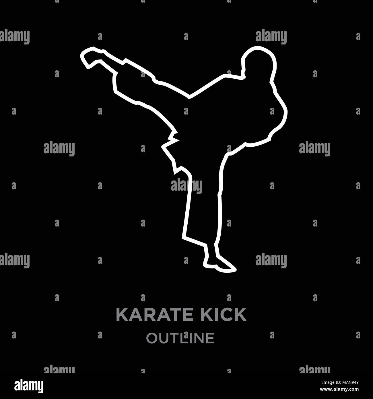 white border karate kick outline on black background, vector ...