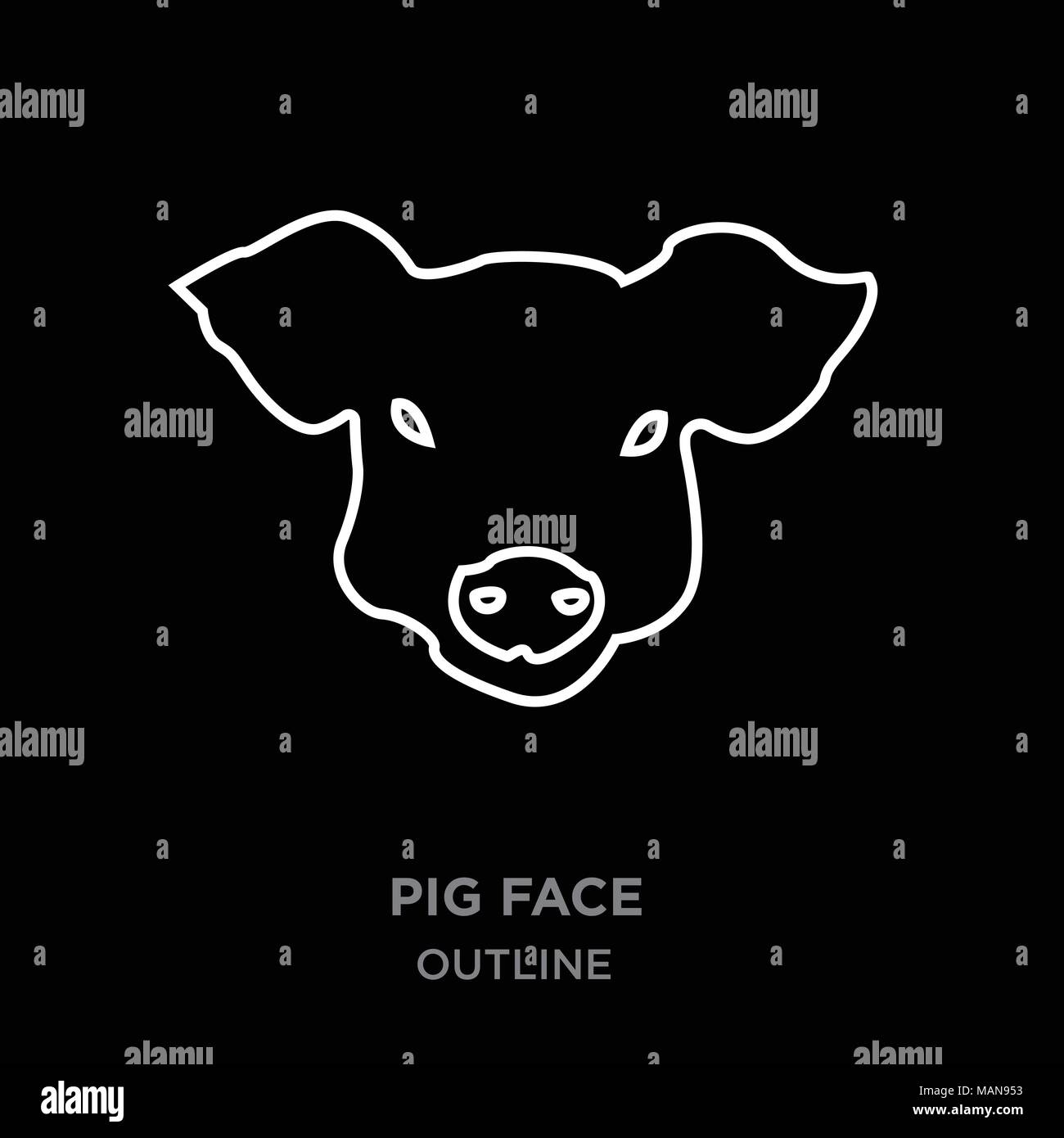 white border pig face outline on black background, vector illustration ...