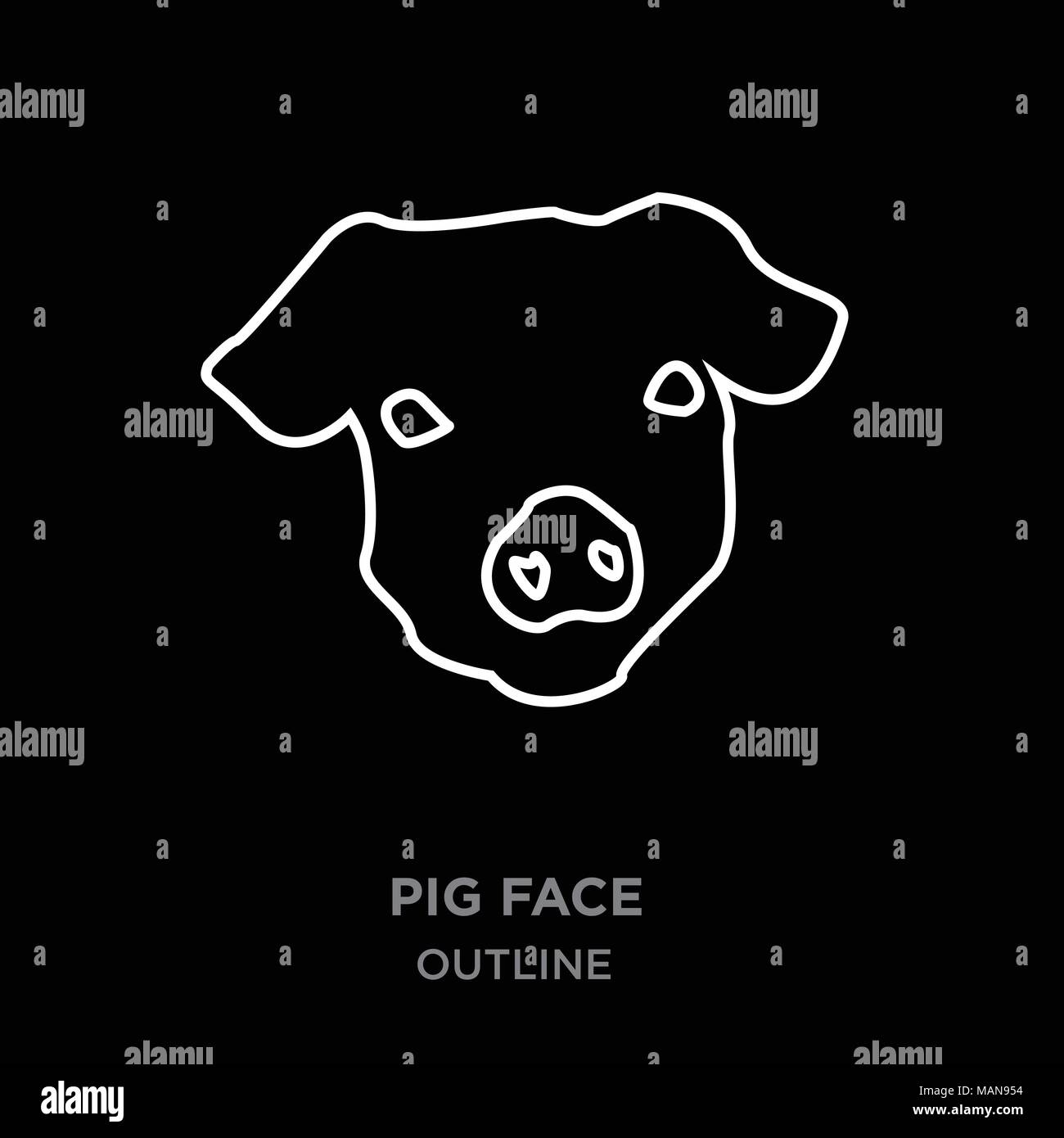 white border pig face outline on black background, vector illustration ...