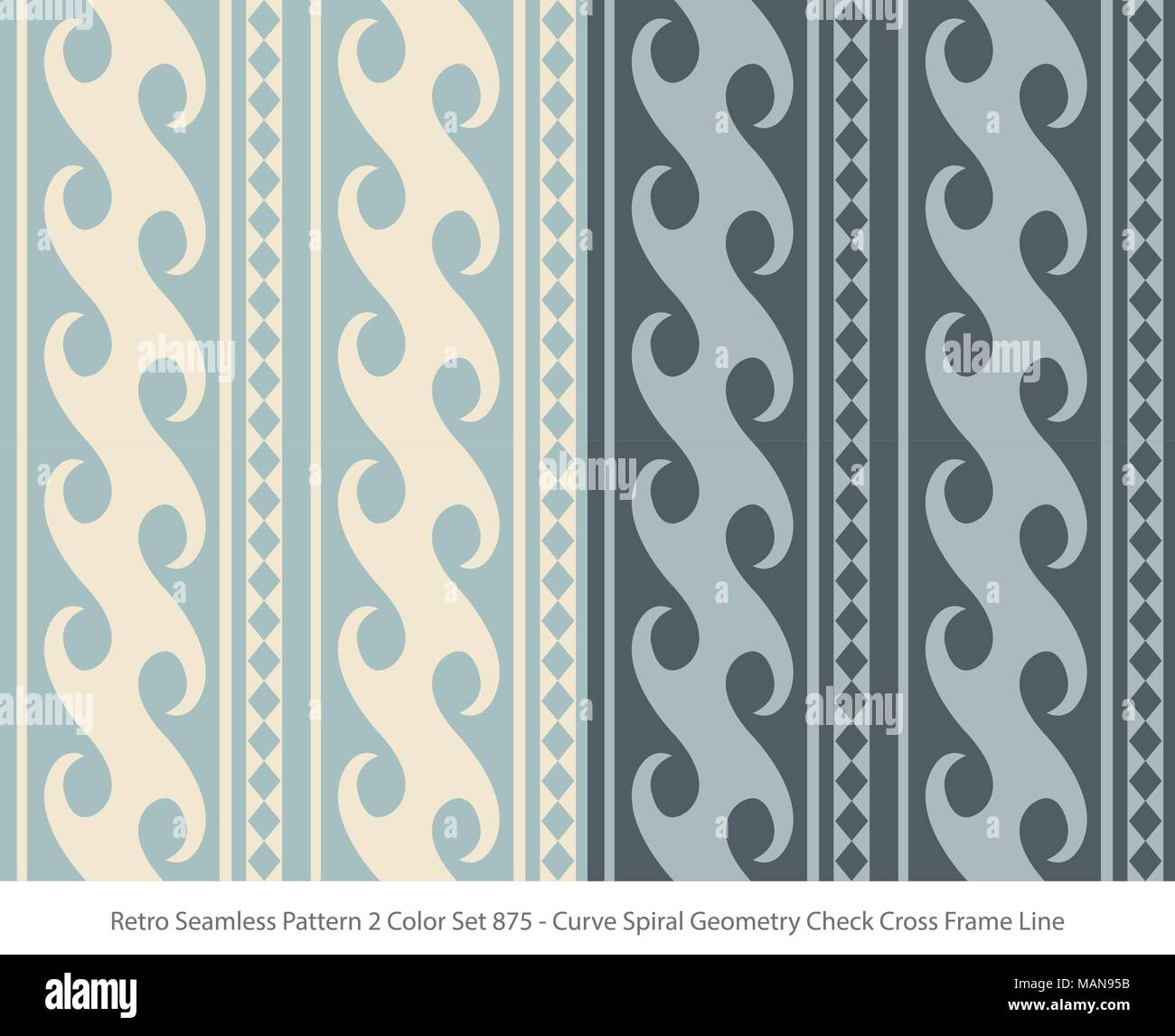 Retro Seamless Background 2 Color Set Curve Spiral Geometry Check Cross Frame Line Stock Vector ...