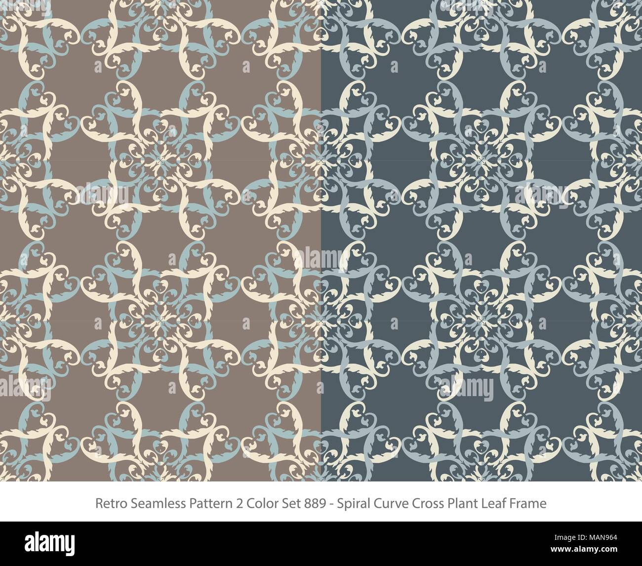Retro Seamless Background 2 Color Set Spiral Curve Cross Plant Leaf Frame Stock Vector Image ...