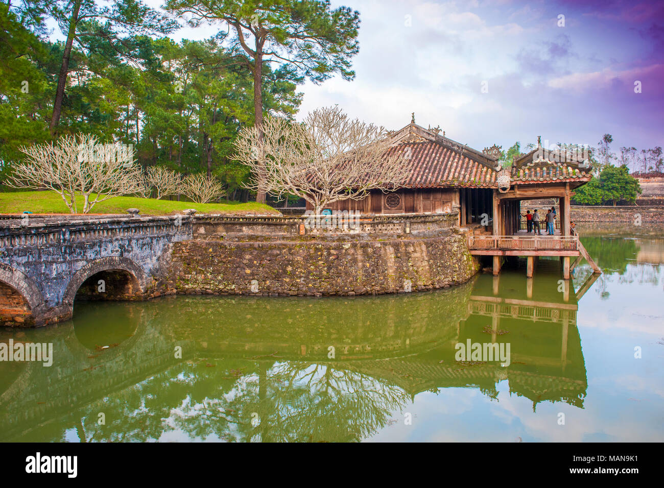 View of historical building at Tomb of Tu Duc at dusk. HUE. VIETNAM ...