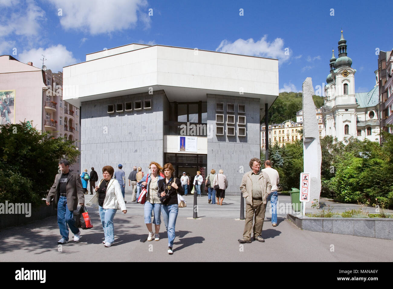 KARLOVY VARY, CZECH REPUBLIC - JUL 6, 2017: Hot spring colonnade in spa ...