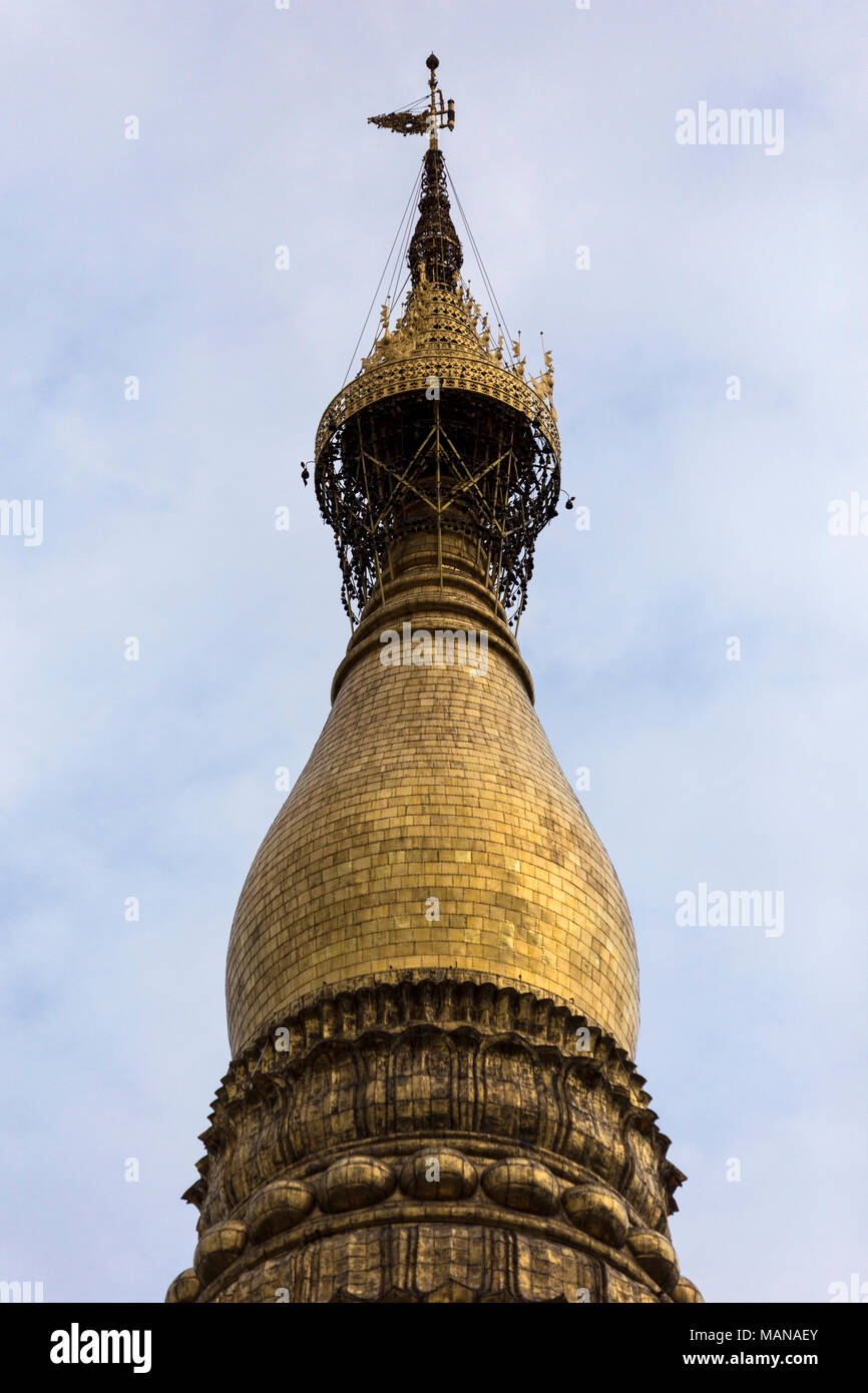 Golden stupa traditional temple architecture at shwedagon pagoda Yangon ...