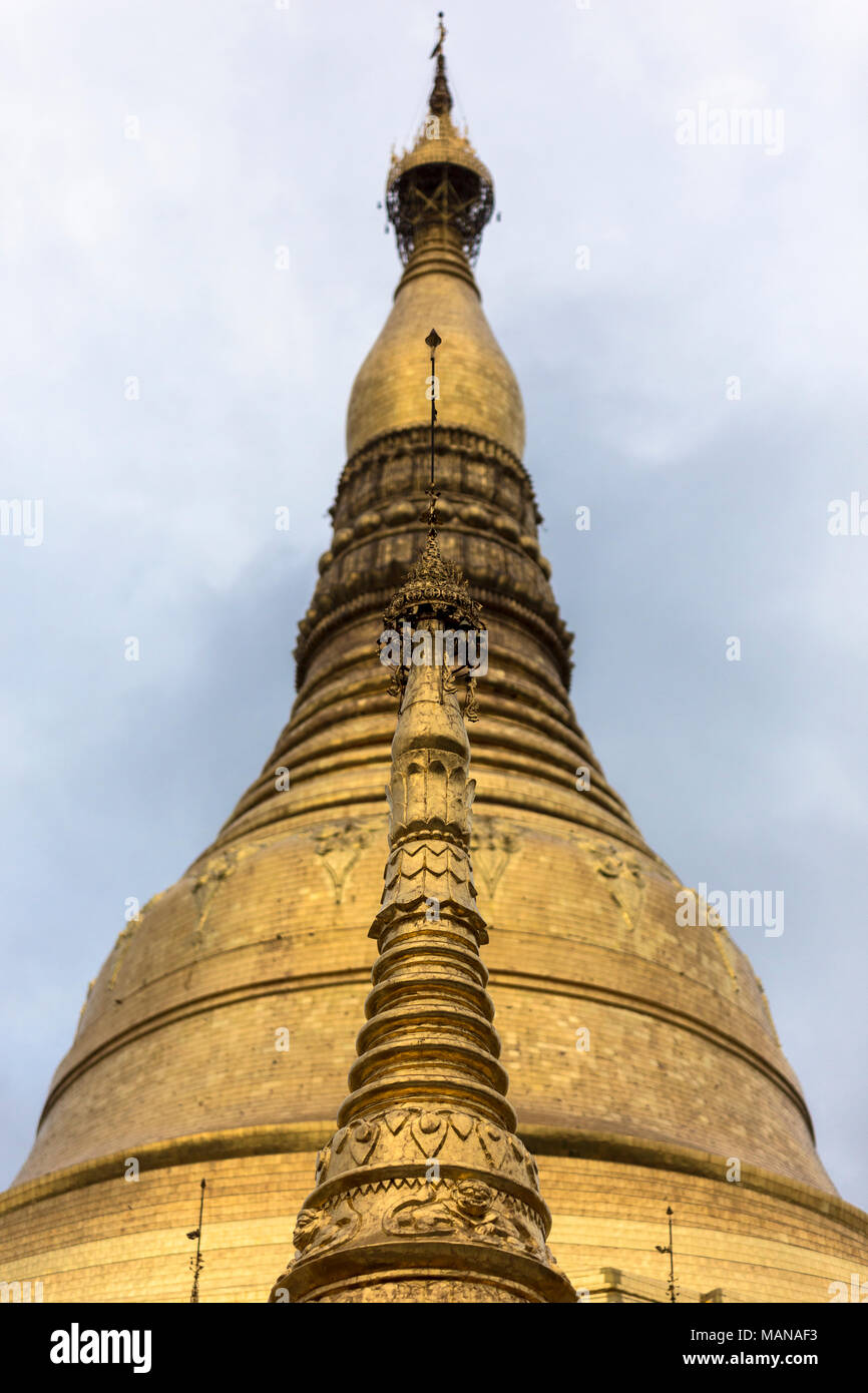Golden stupa traditional temple architecture at shwedagon pagoda Yangon ...