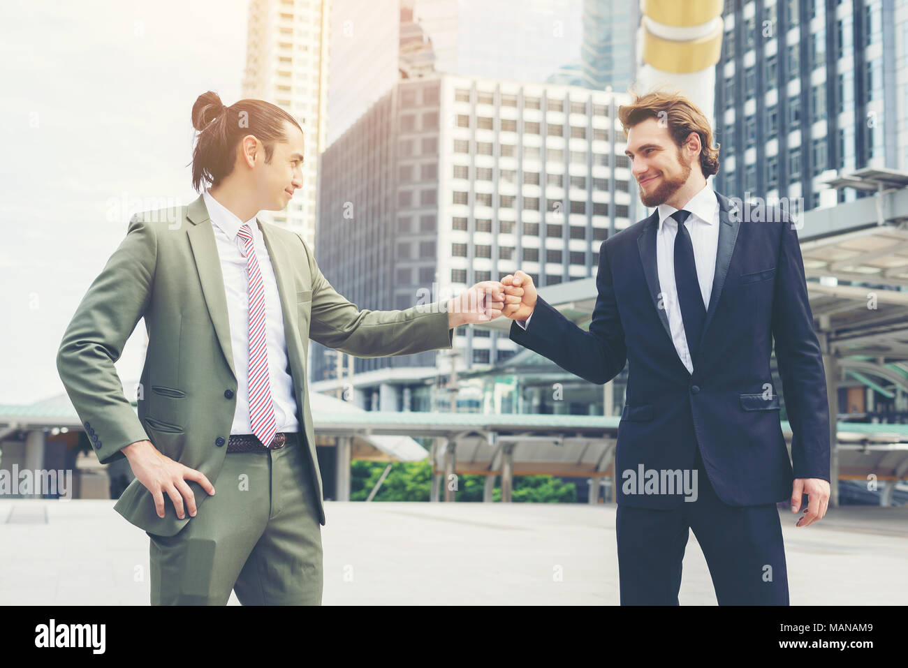 Happy Businessman success with deal together. Business success and goal ...