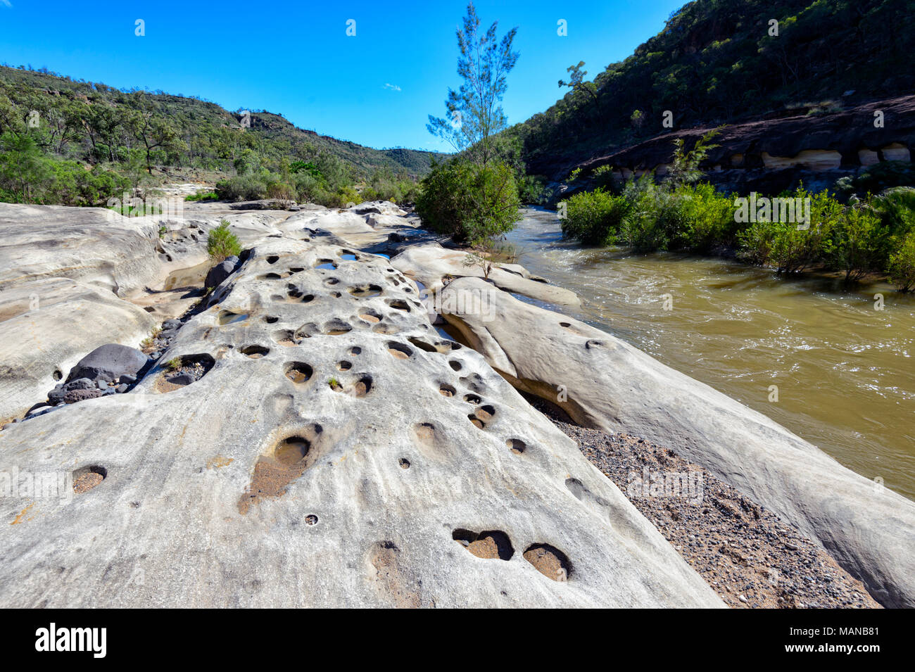 Scenic view of eroded rock formations in Porcupine Gorge National Park ...