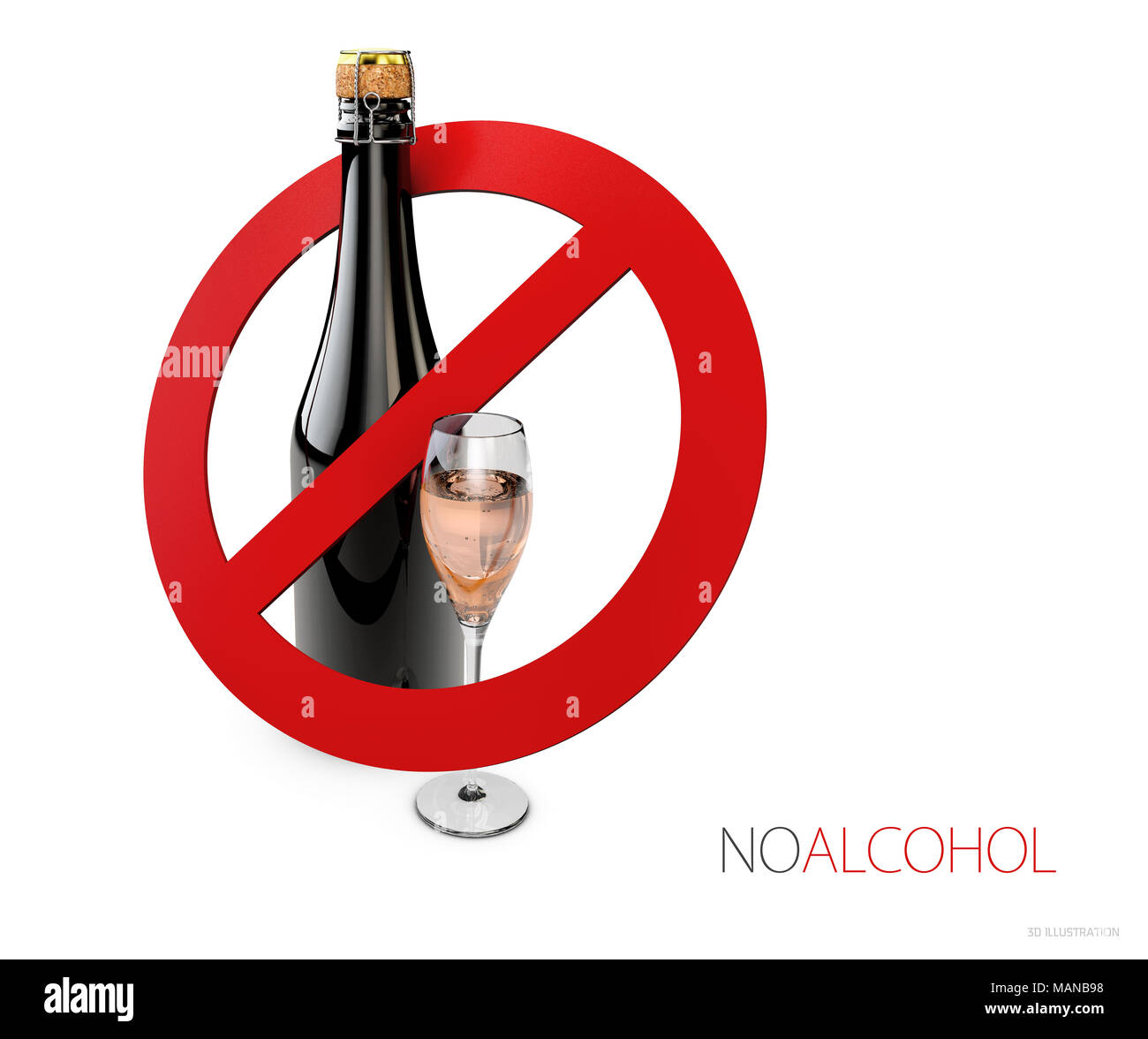3d Illustration of sign no alcohol, isolated white Stock Photo - Alamy