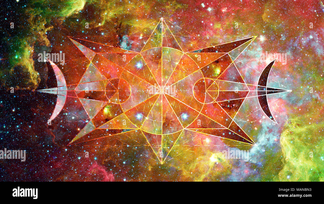 Abstract cosmos geometric background with polygons, triangles, stars ...