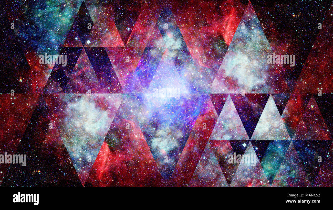 Universe, nebula, galaxy and the sacred geometry collage. Abstract ...