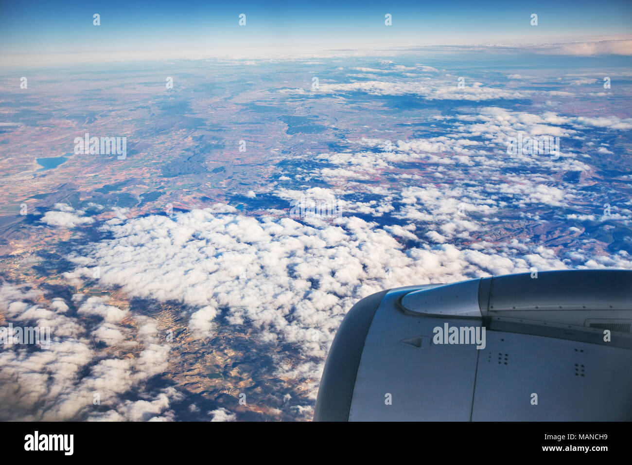 Aerial view of landscape from airplane near Madrid, Spain Stock Photo ...