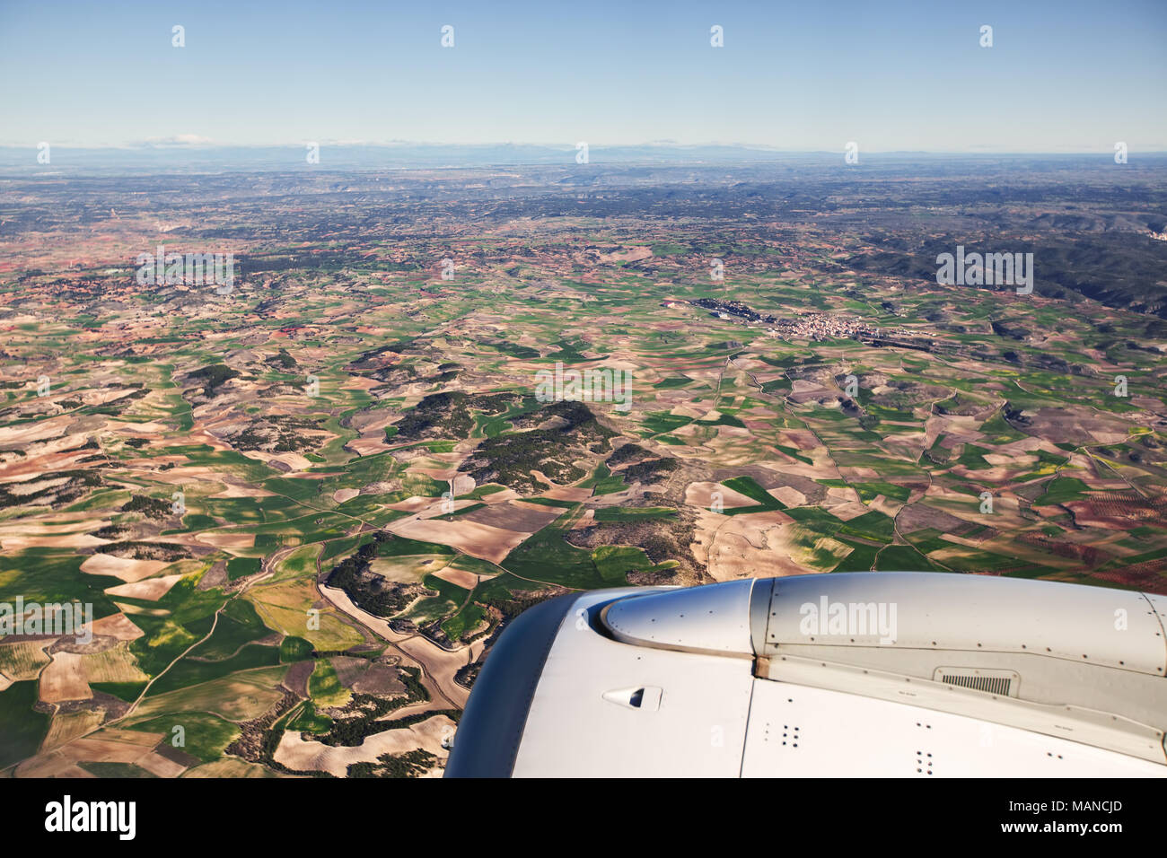 Aerial view of landscape from airplane near Madrid, Spain Stock Photo ...