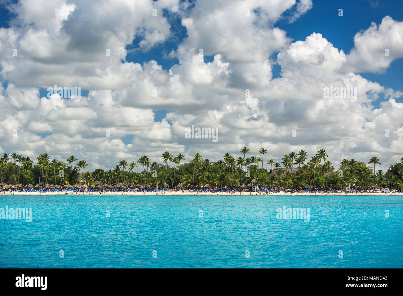 Summer holiday in Dominican Republic. Beautiful view toward the sandy ...