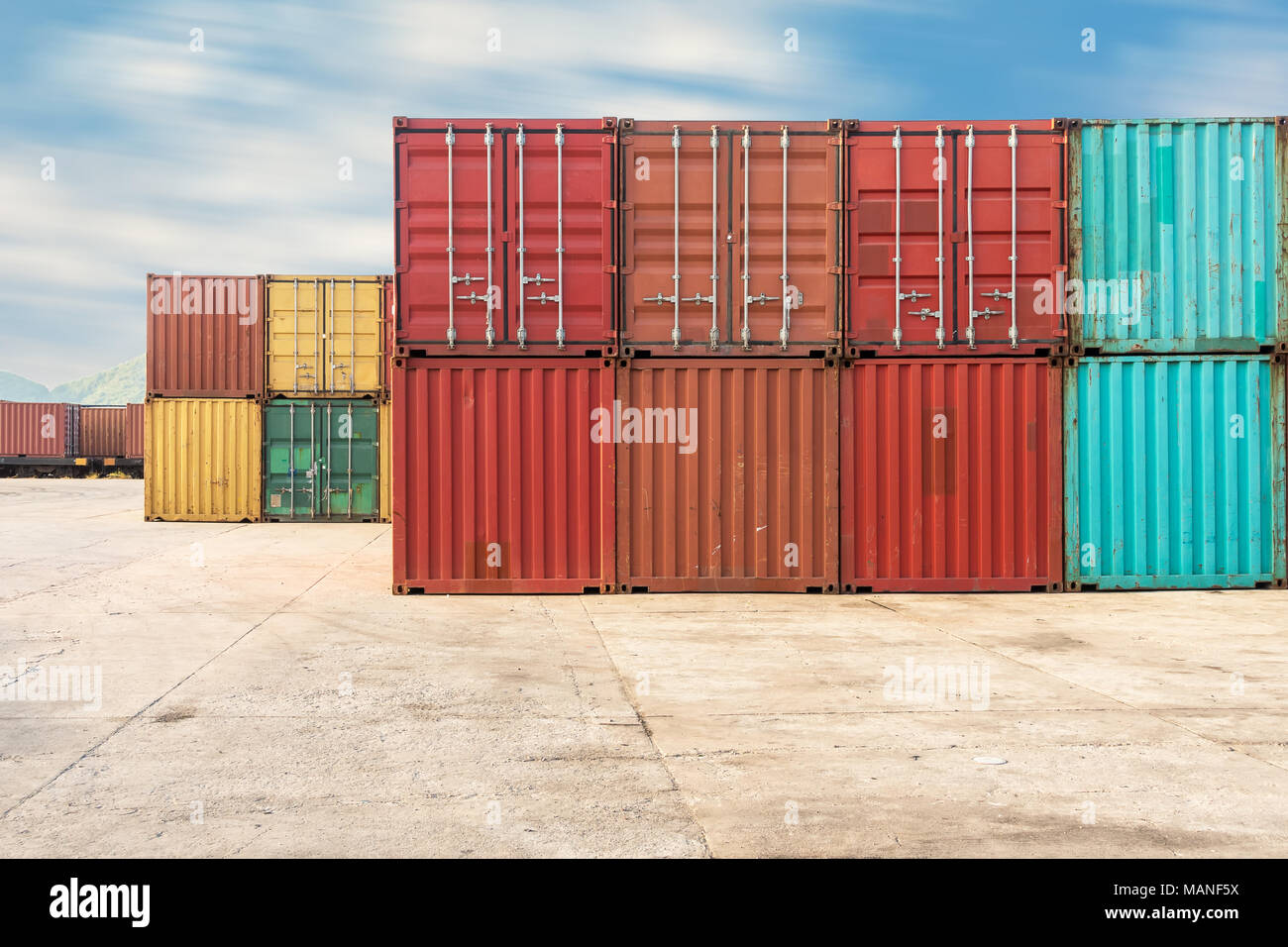 Handling stack of container shipping, Container shipping yard Stock ...