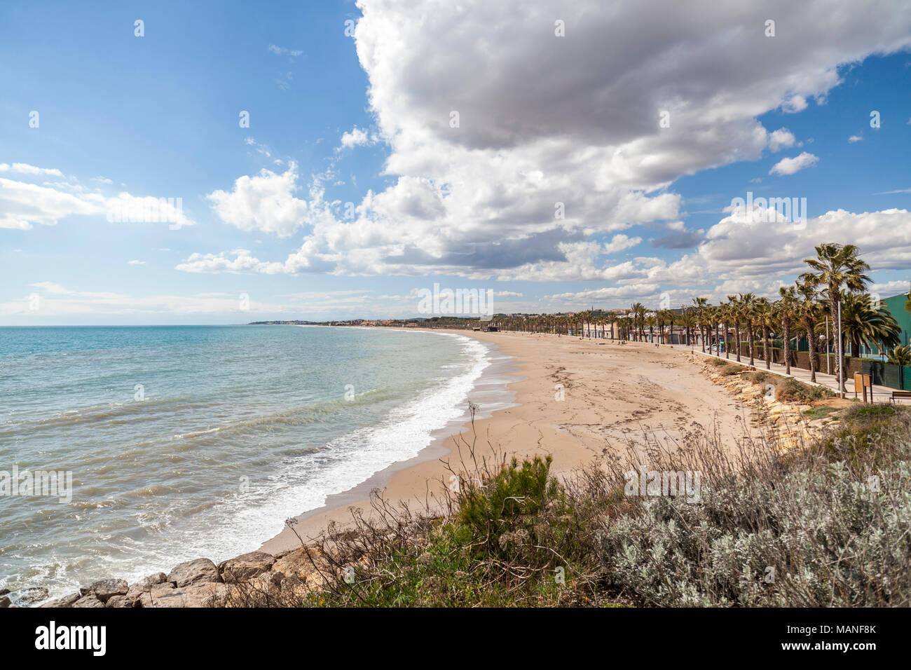 Mediterranean beach in Creixell,Costa Dorada,Catalonia,Spain Stock ...