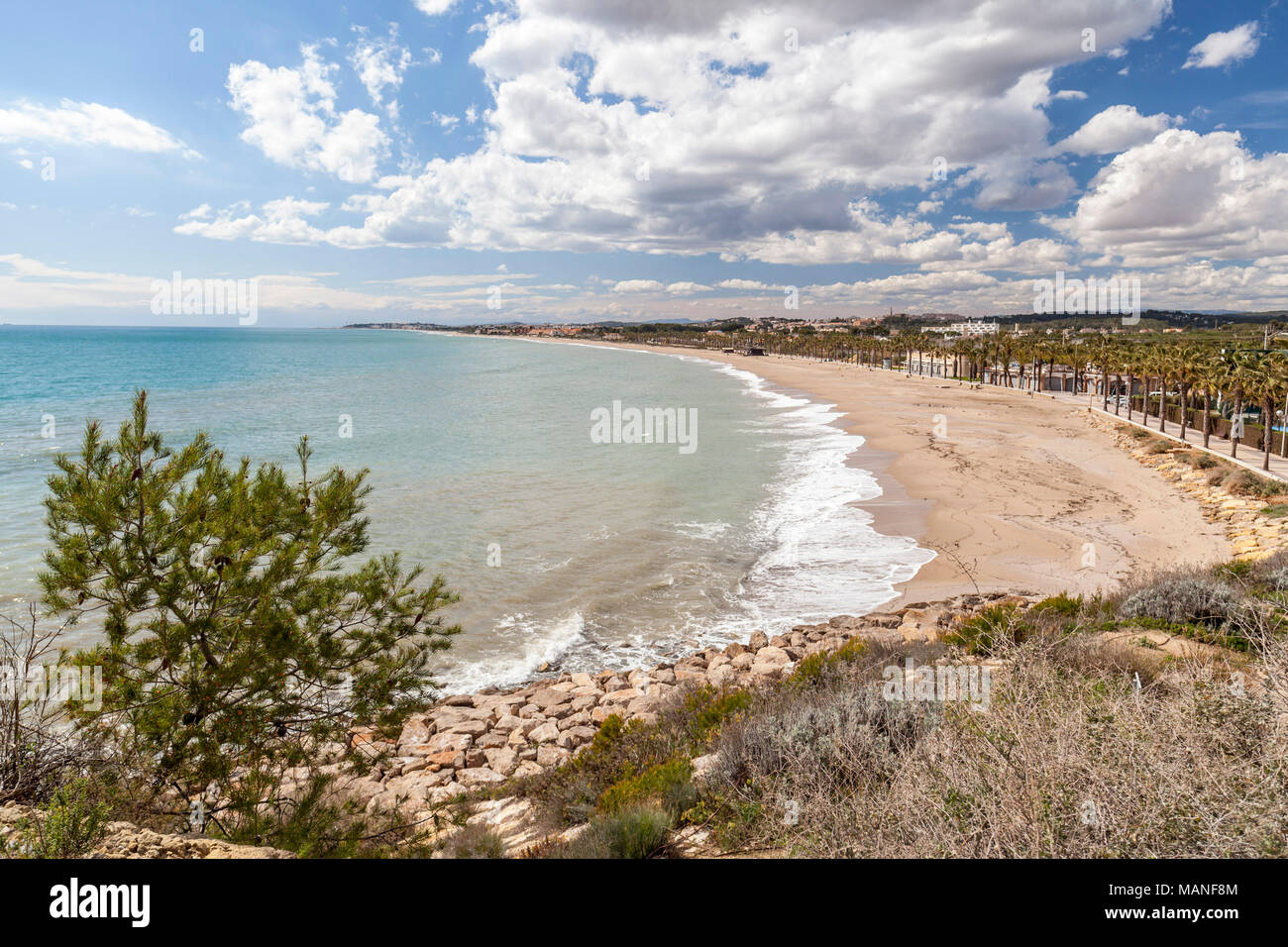Mediterranean beach in Creixell,Costa Dorada,Catalonia,Spain Stock ...