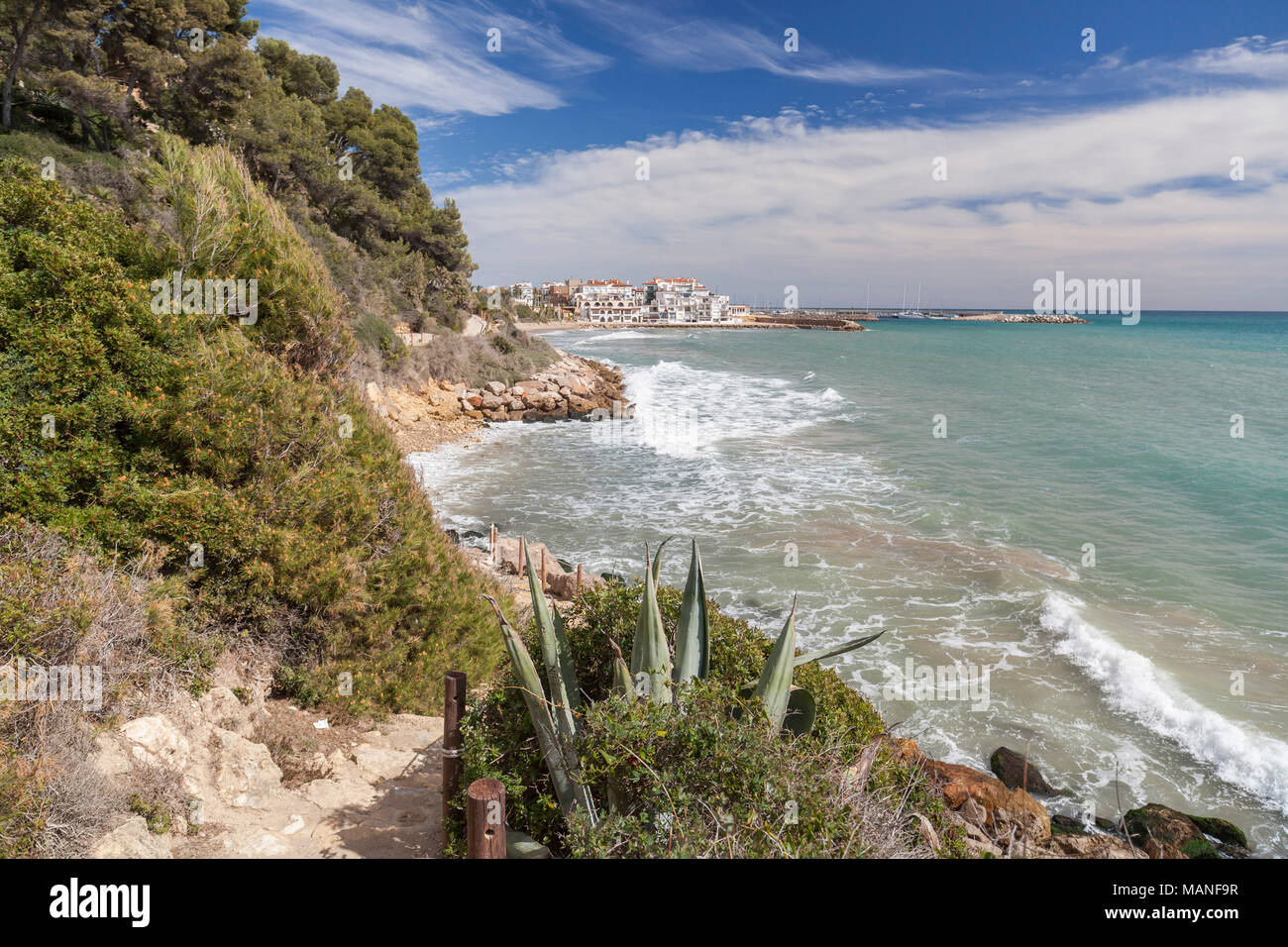Mediterranean coast sea, Roda de Bera, Costa Dorada, Catalonia, Spain ...