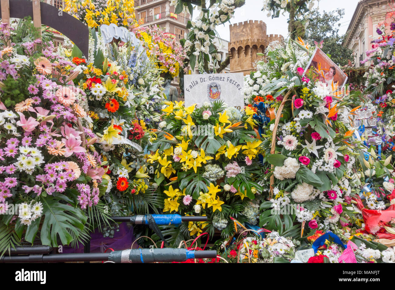 Flower offering to virgin mary in Falles, traditional celebration ...