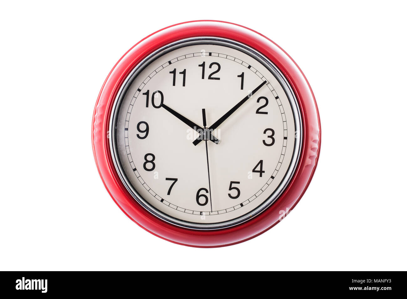 Red wall clock isolated on white background Stock Photo - Alamy