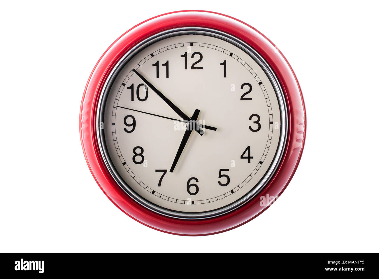 Red wall clock isolated on white background Stock Photo - Alamy
