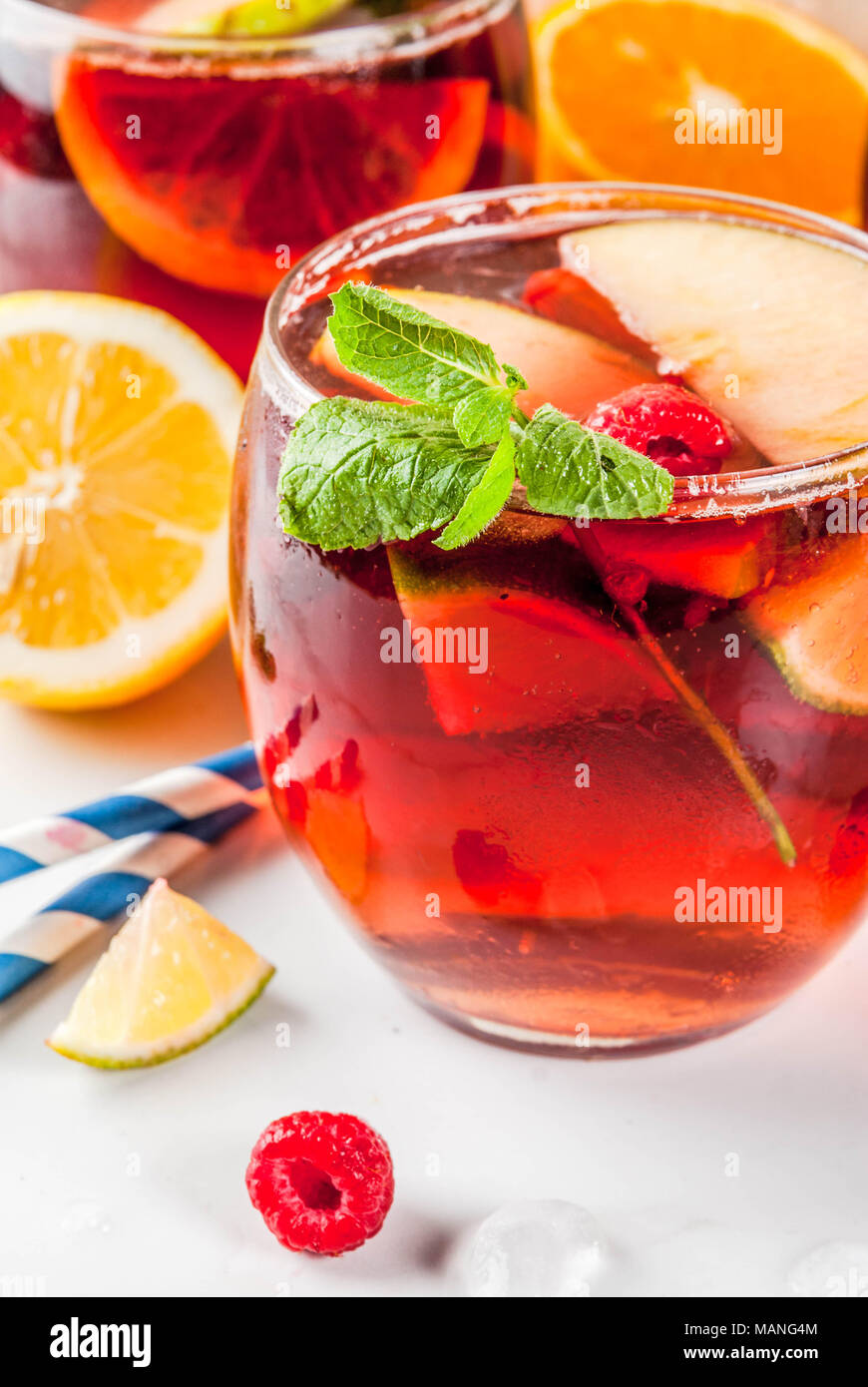 Summer cold cocktail, fruit and berry red wine sangria with apple ...