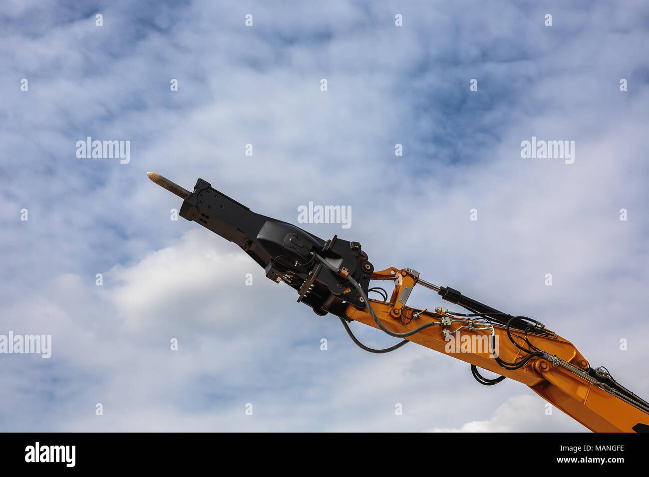 Backhoe loader or bulldozer - excavator and blue sky with clouds Stock ...