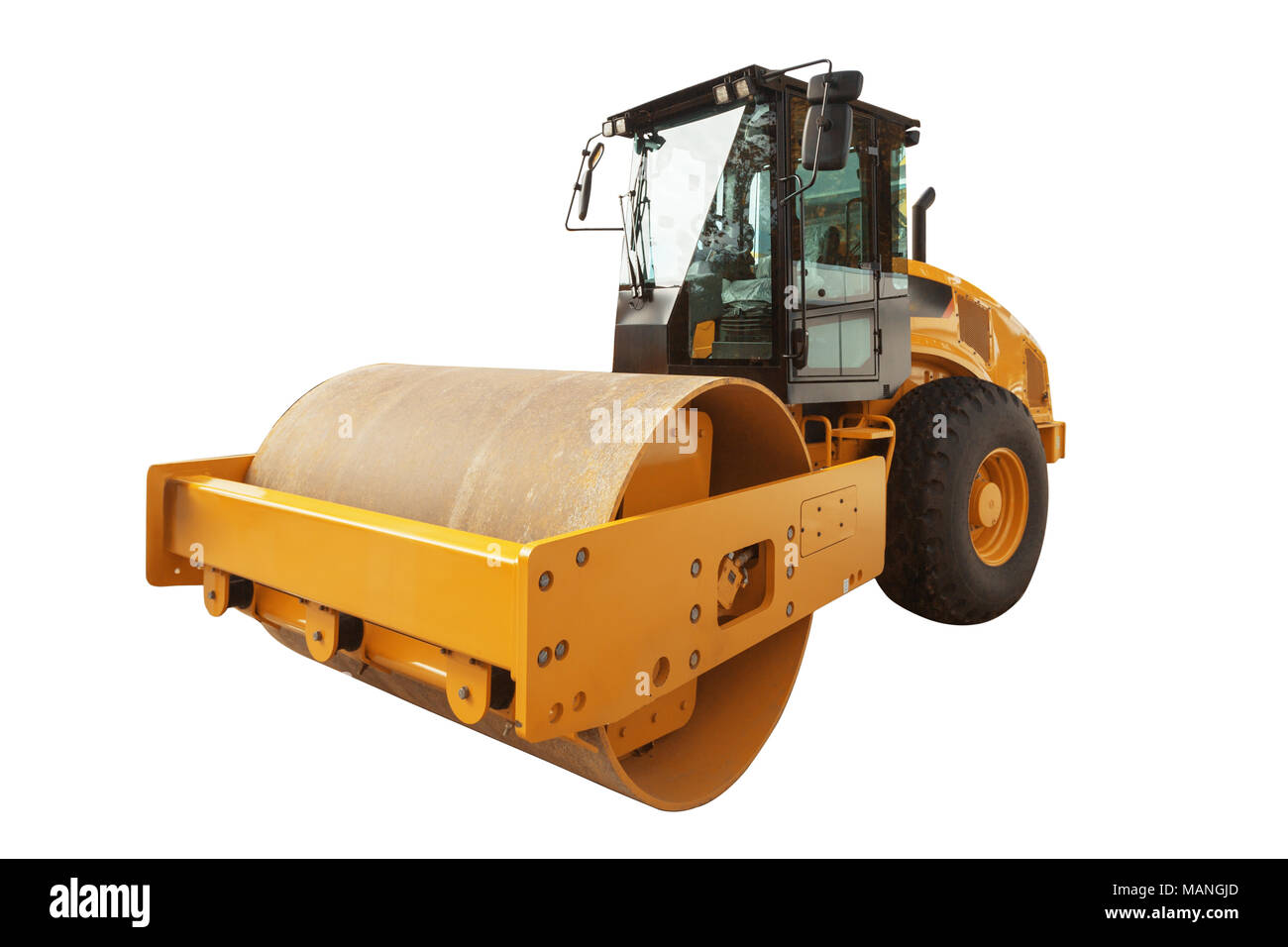 Modern road roller isolated over a white background and clipping path ...