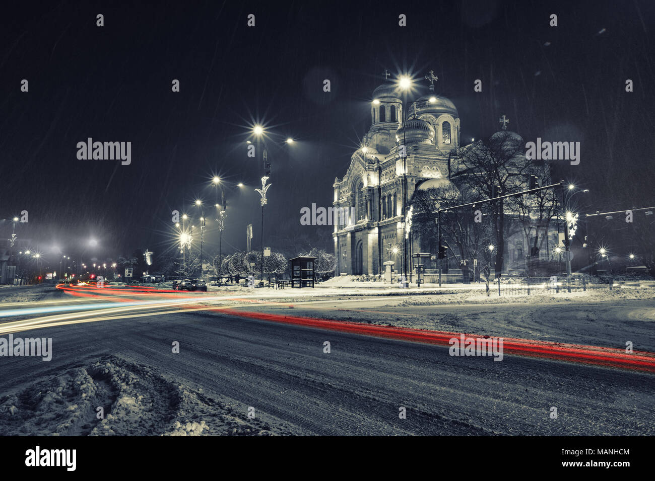 The Cathedral of the Assumption in Varna. lluminated at night Stock ...