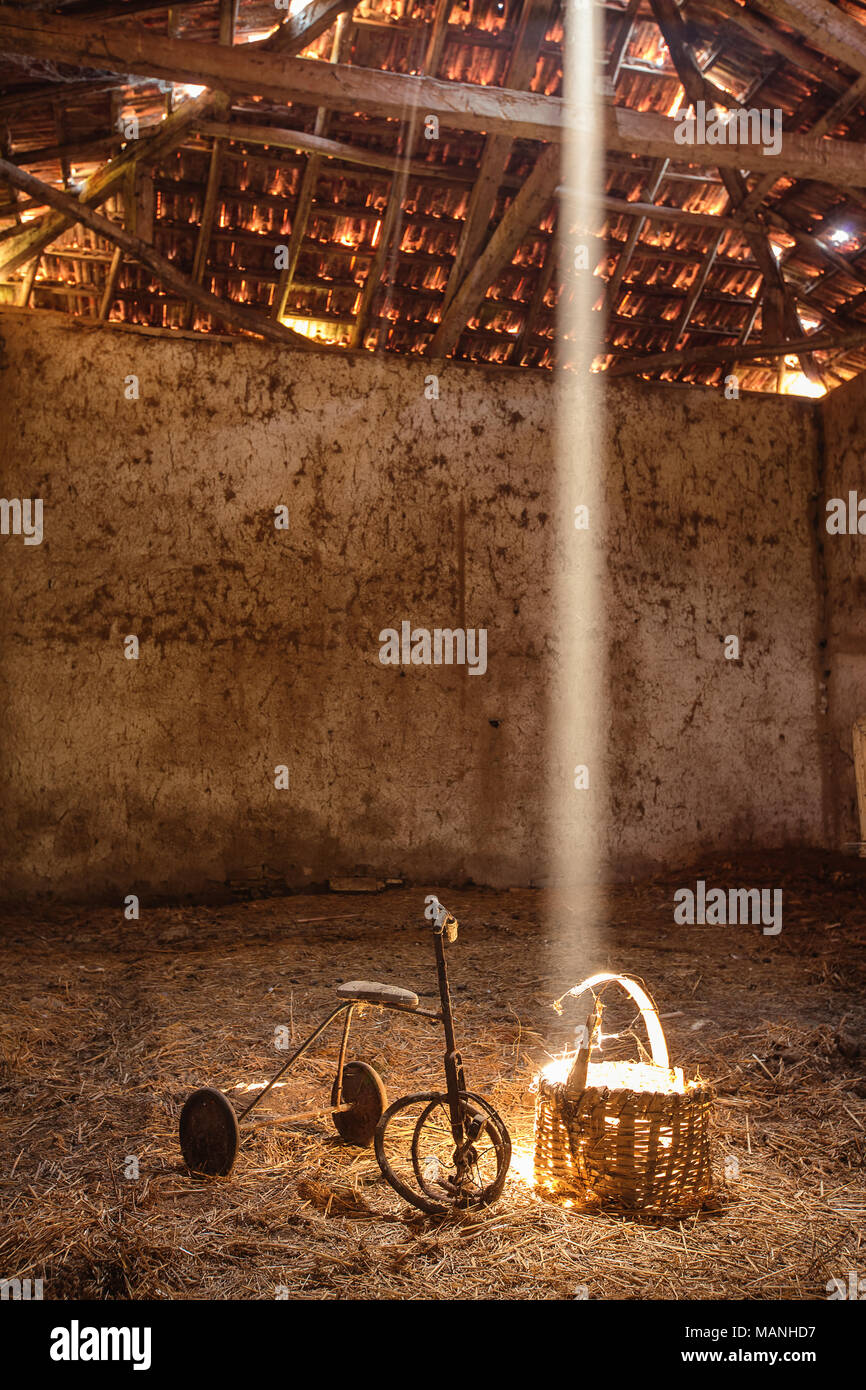 Antique tools in old rural barn Stock Photo - Alamy