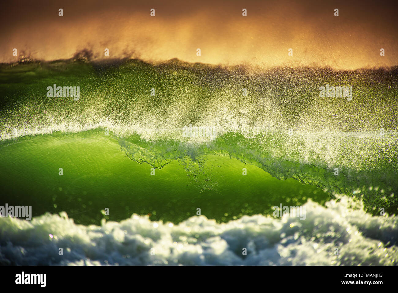 Beautiful green sunrise wave Stock Photo - Alamy