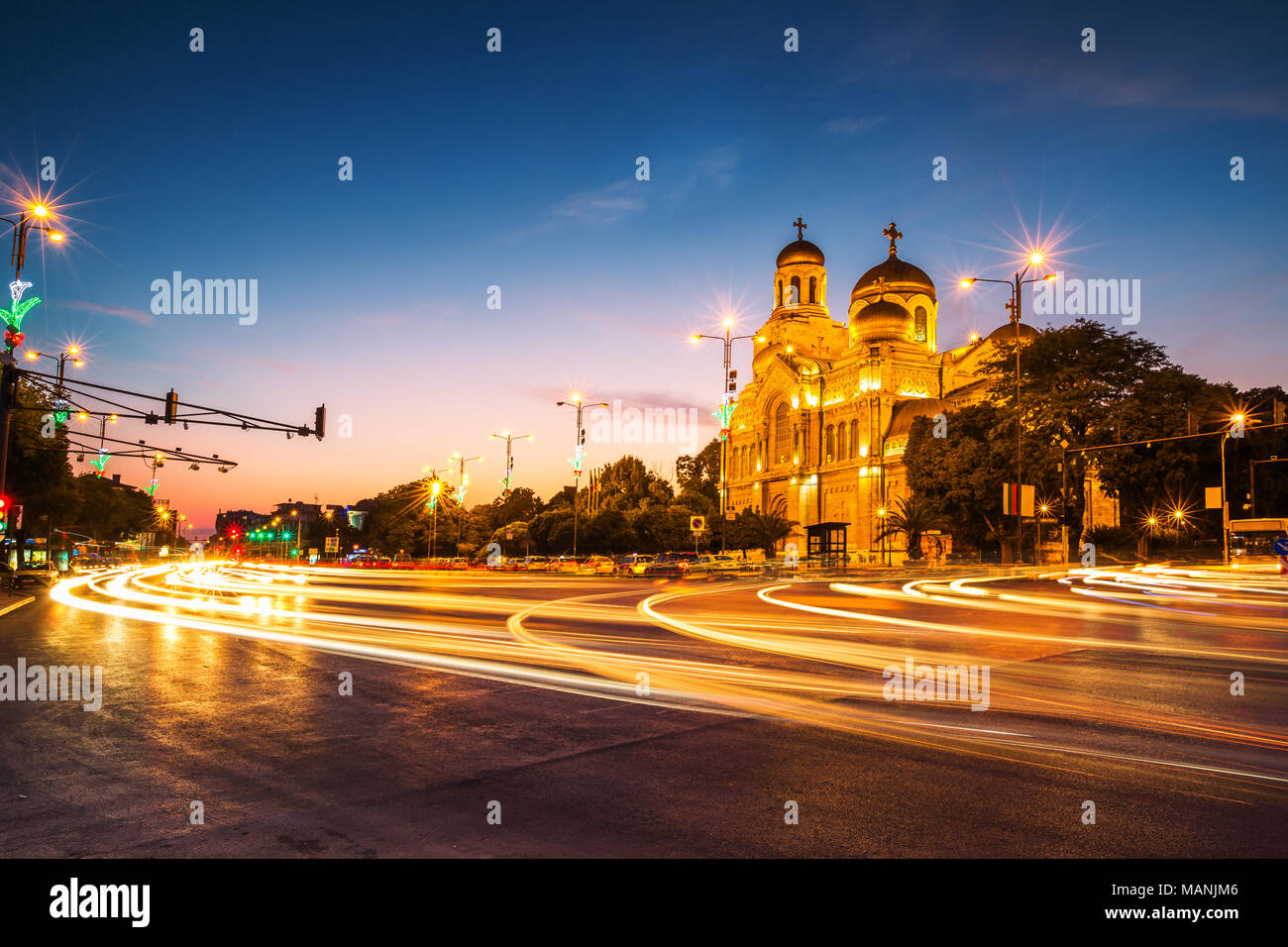 The Cathedral of the Assumption in Varna. lluminated at night Stock ...