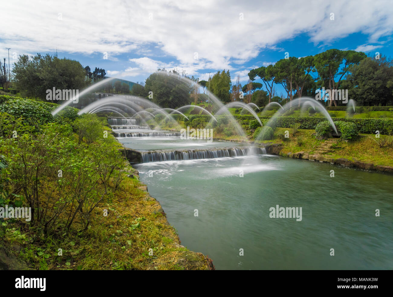 Rome, Italy - The artificial waterfall in the big fountain of EUR ...