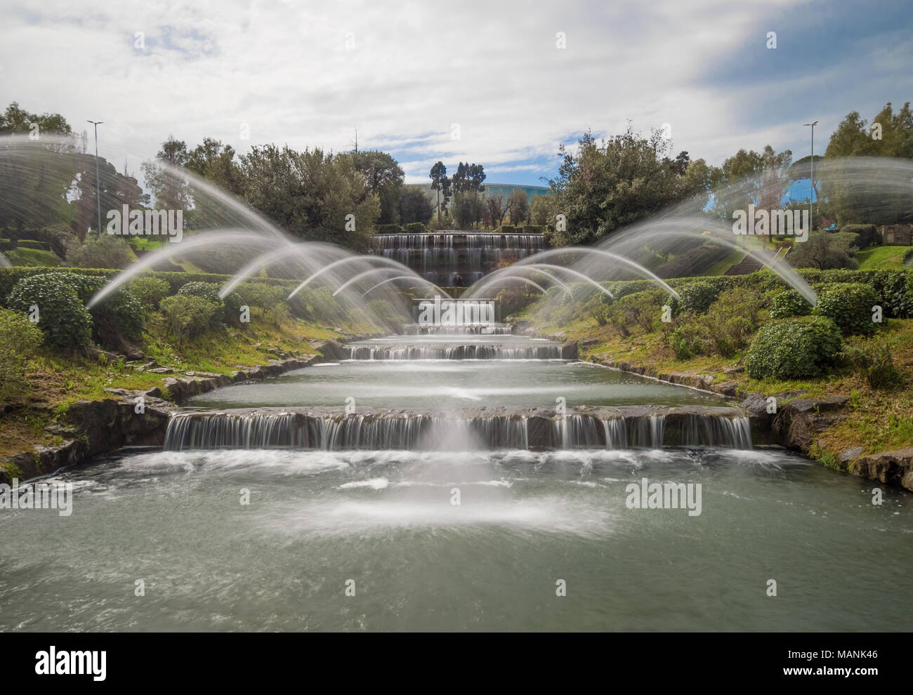 Rome, Italy - The artificial waterfall in the big fountain of EUR ...