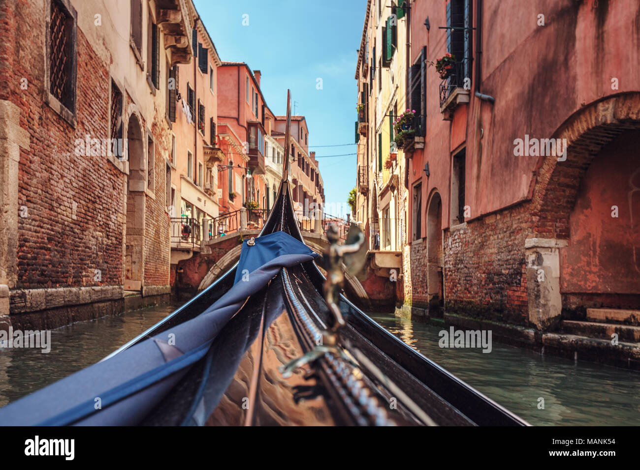 Venice, Italy. View from gondola during the ride through the canals ...