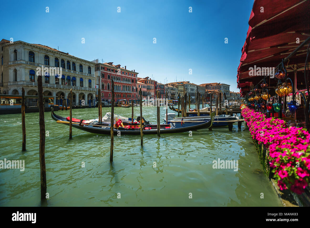 Venice, Italy. View from gondola during the ride through the canals ...