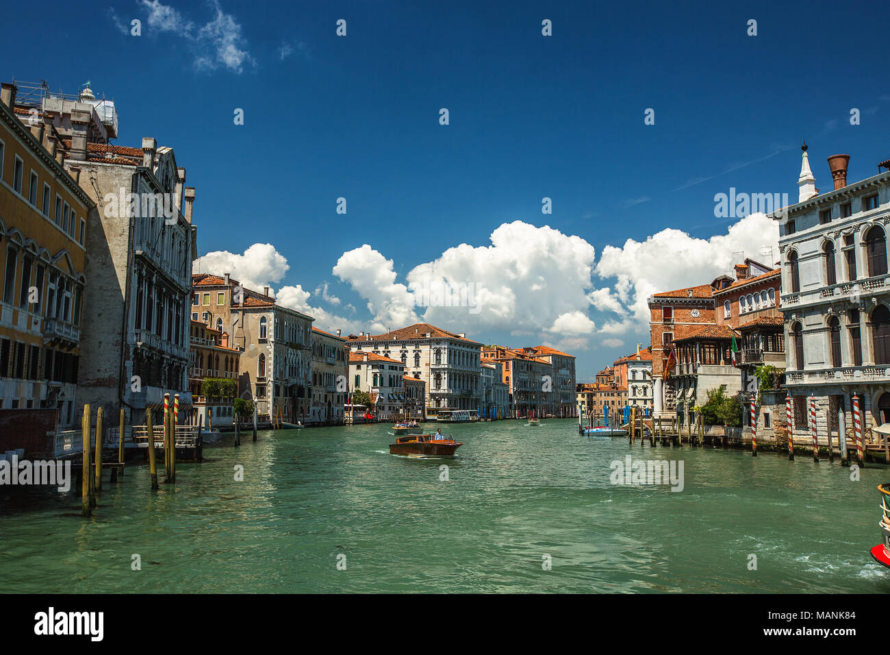 Venice, Italy. View from gondola during the ride through the canals ...